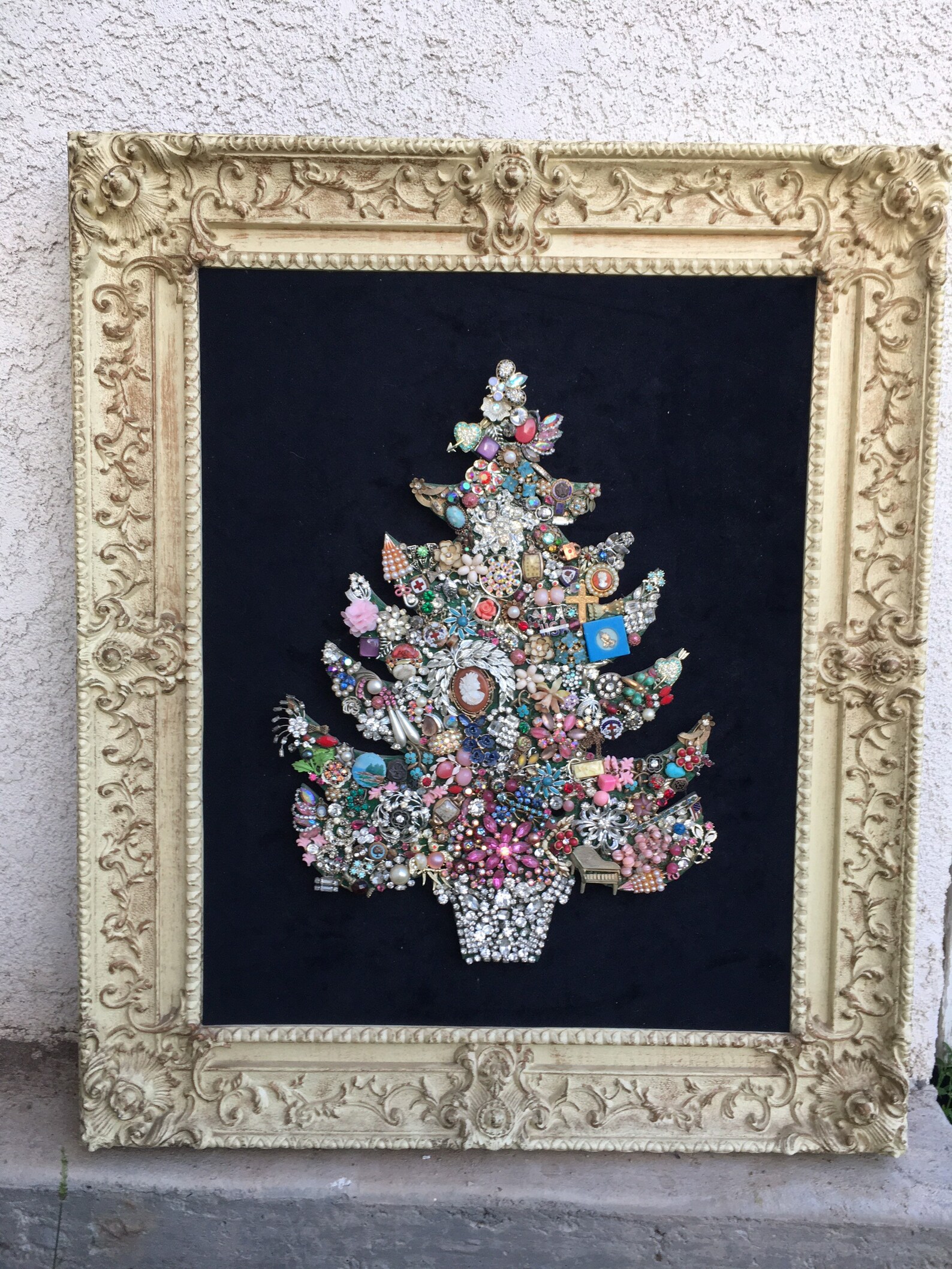 Vintage Jewelry Collage Christmas Tree Framed 21 1/2 X 25 1/2 - Etsy