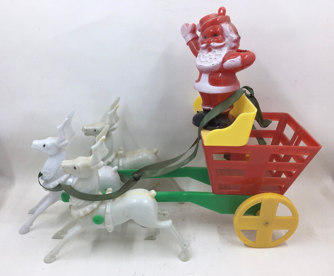 Vintage Rosbro Santa Wagon Reindeer Candy Container - Etsy