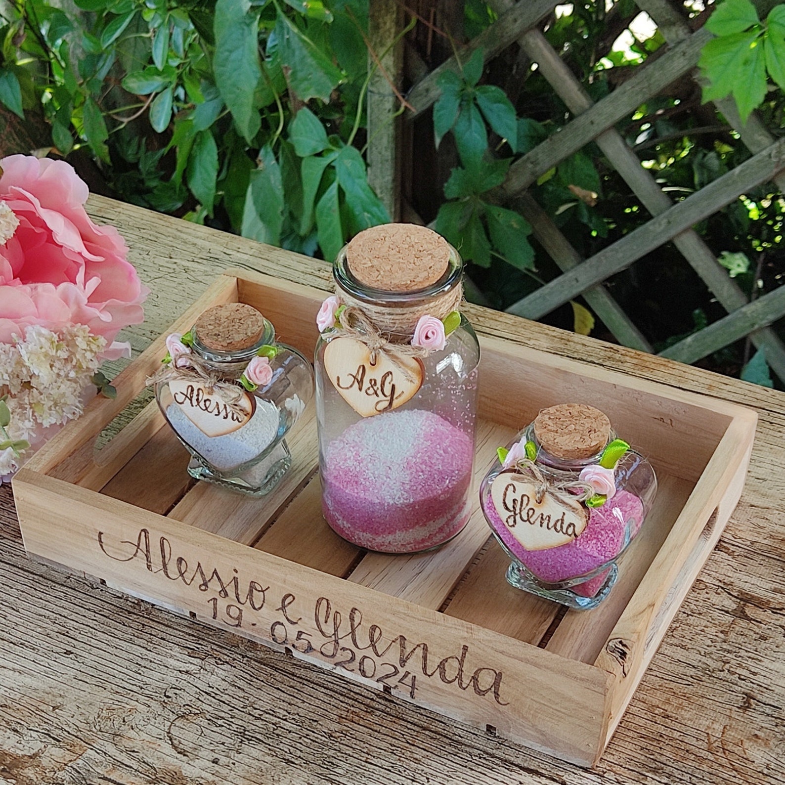 Wedding Family Unity Sand Ceremony Set. Heart-shaped Glass Bottles and ...