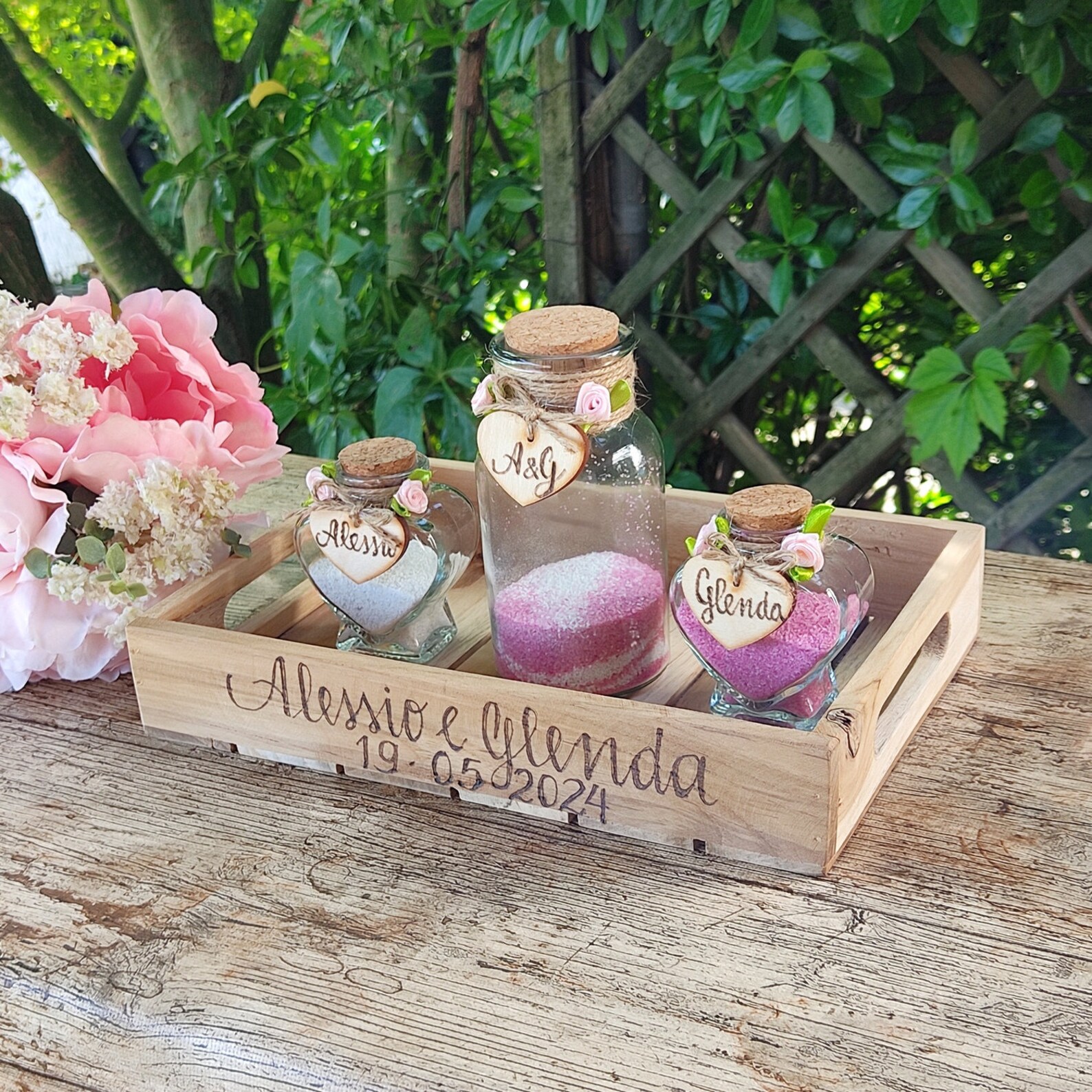 Wedding Family Unity Sand Ceremony Set. Heart-shaped Glass Bottles and ...