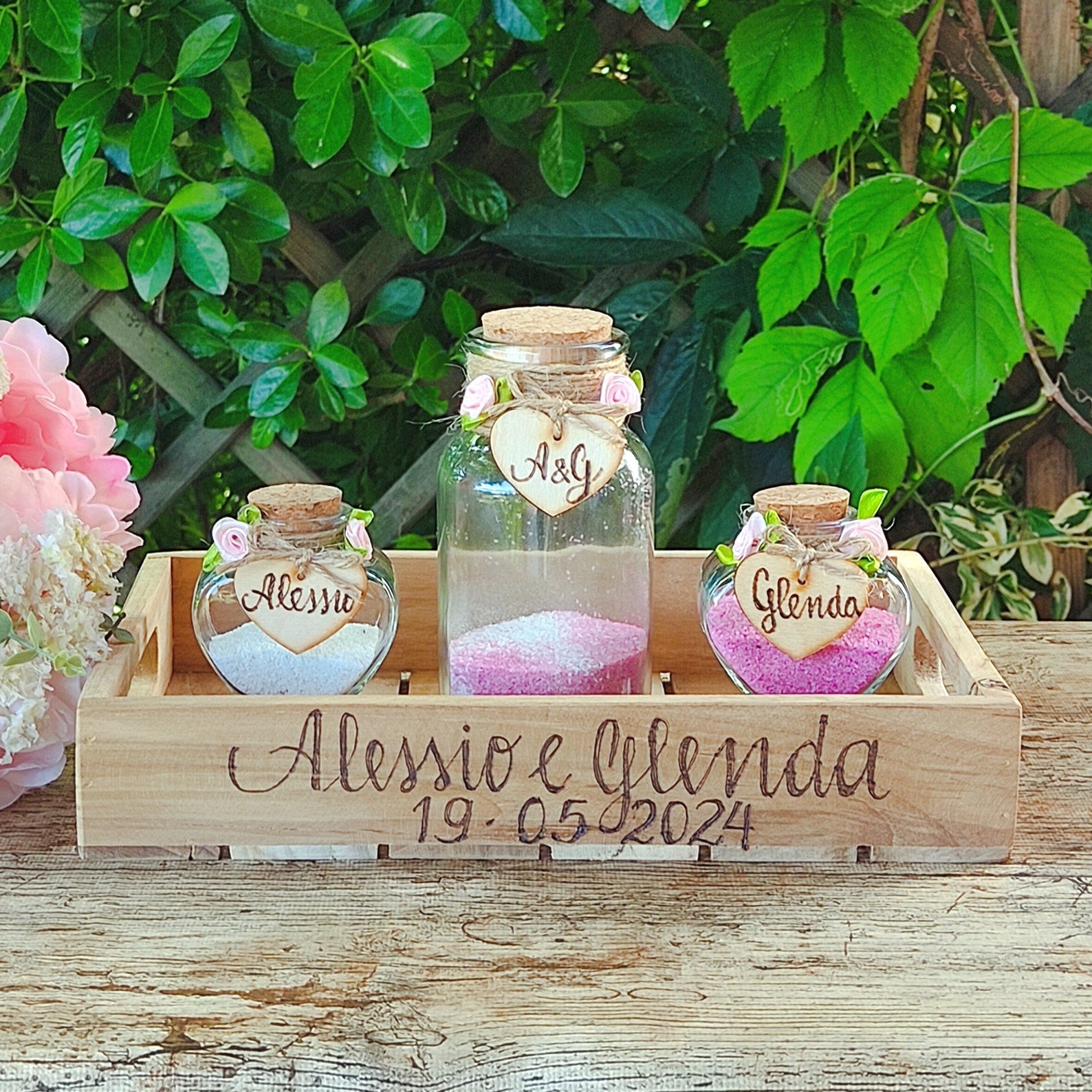 Wedding Family Unity Sand Ceremony Set. Heart-shaped Glass Bottles and ...