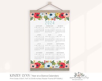 Year at a Glance Calendar, 2024 Calendar, Wall Calendar, 2024 Wall ...