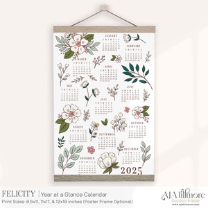 2025 Year at a Glance Calendar, 2025 Calendar, Wall Calendar, 2025 Wall ...