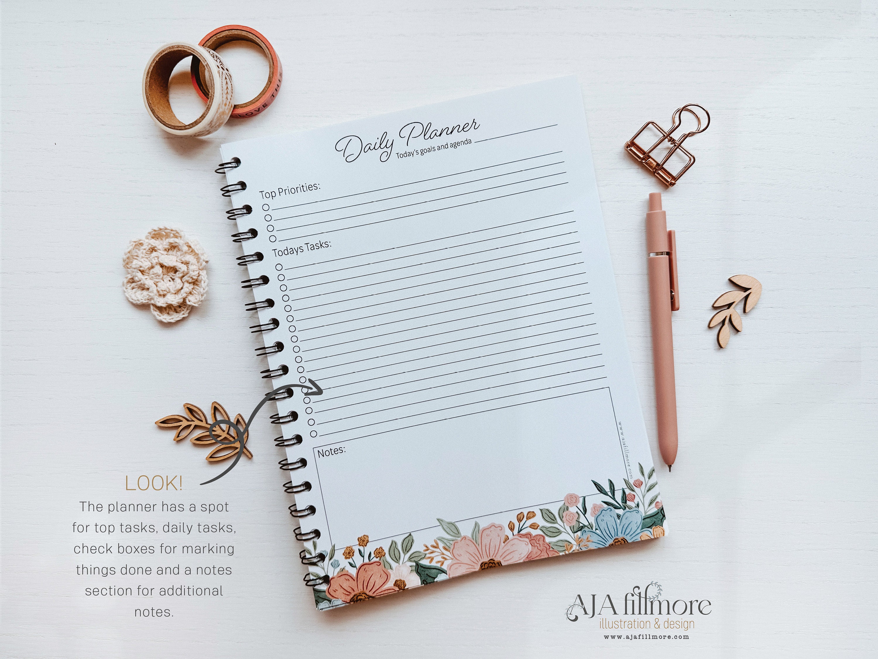Floral Daily Planner, Daily Planner, Daily Planner Notebook, Daily to ...
