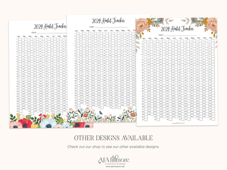 Floral Habit Tracker Printable & Printed, Daily Habit Planner, Yearly ...