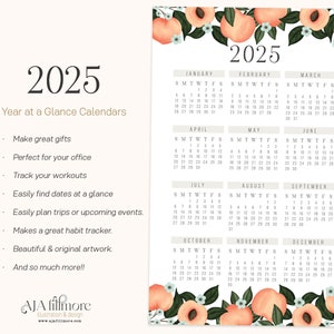 2025 Year at a Glance Calendar | Year at a Glance Calendar, Yearly ...