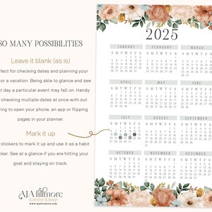 2025 Year at a Glance Calendar, 2025 Calendar, Wall Calendar, 2025 Wall ...