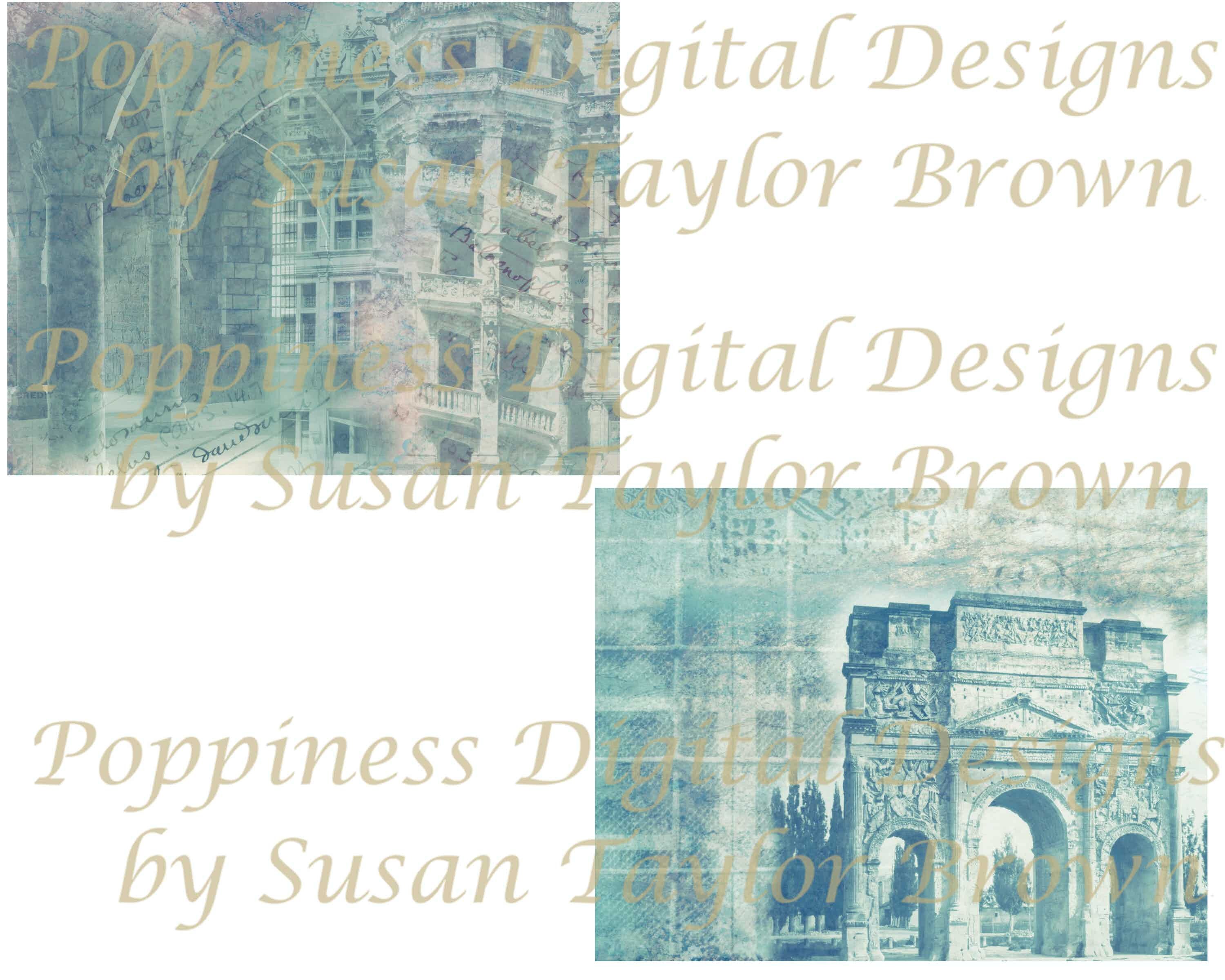 ARCHITECTURE RUINS in BLUE Digital Paper Printable Vintage Junk Journal ...