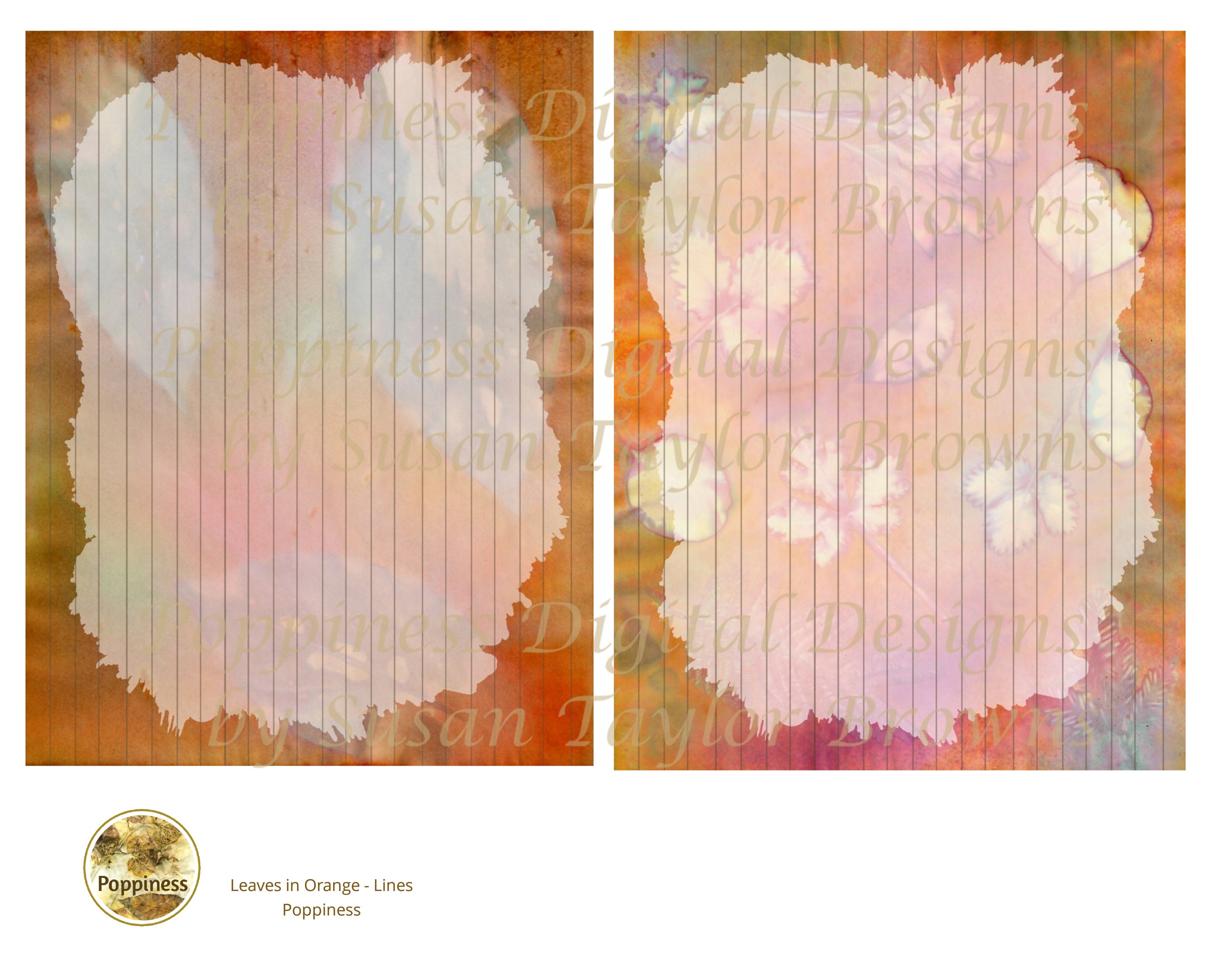 ORANGE LEAVES LINED Paper Printable Paper Pack Junk Journal Paper ...