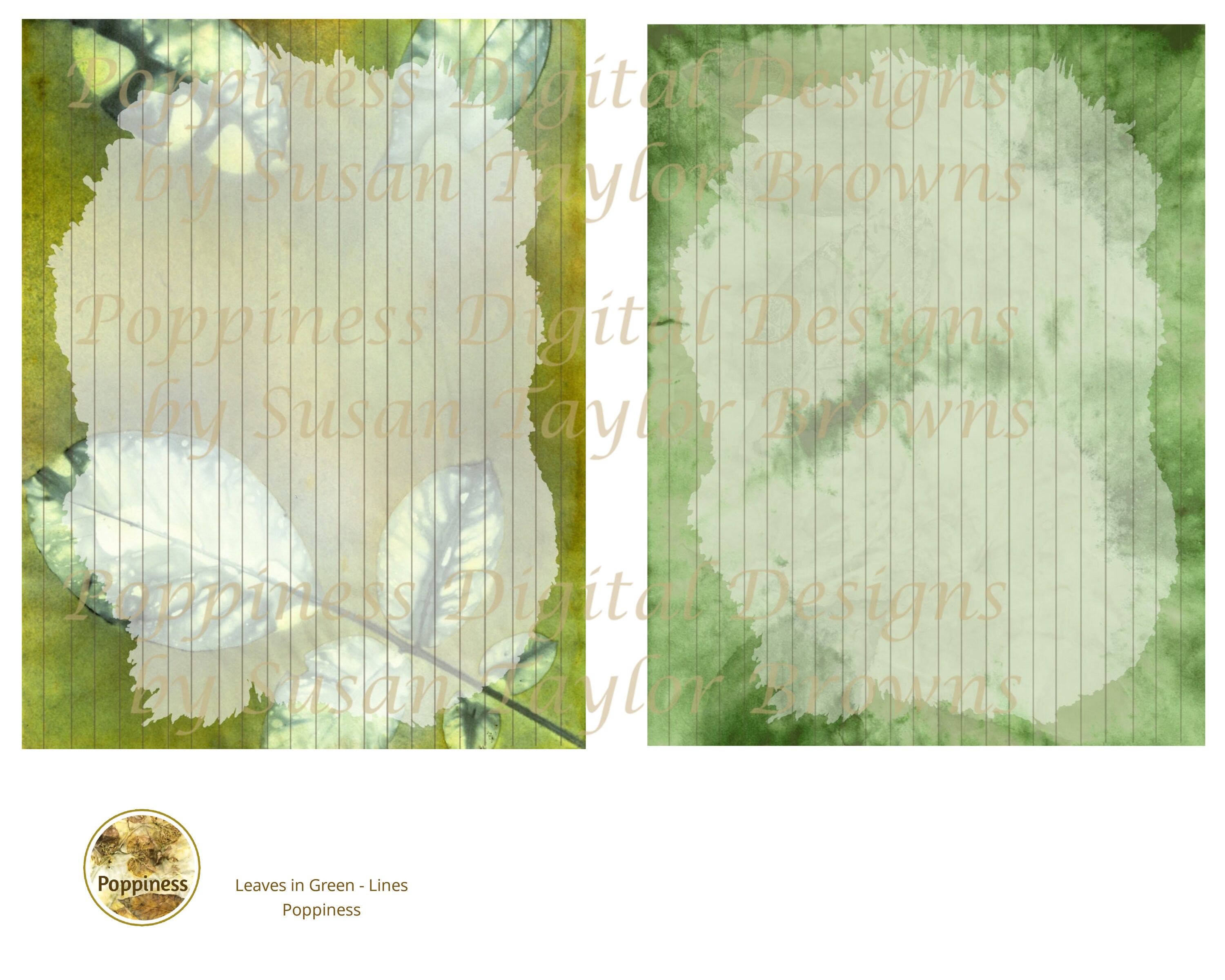 GREEN LEAVES LINED Paper Printable Paper Pack Junk Journal Paper ...