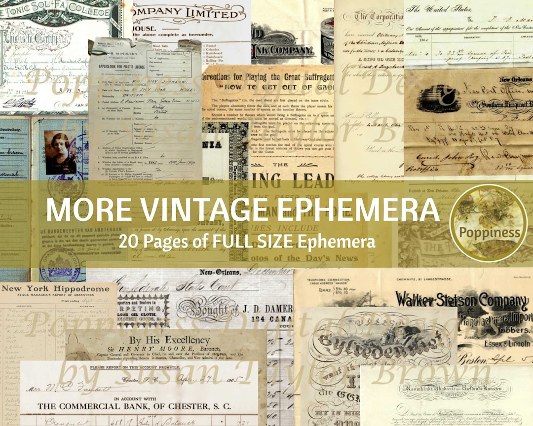 MORE VINTAGE EPHEMERA Printable Digital Kit Full Size Antique Ephemera ...