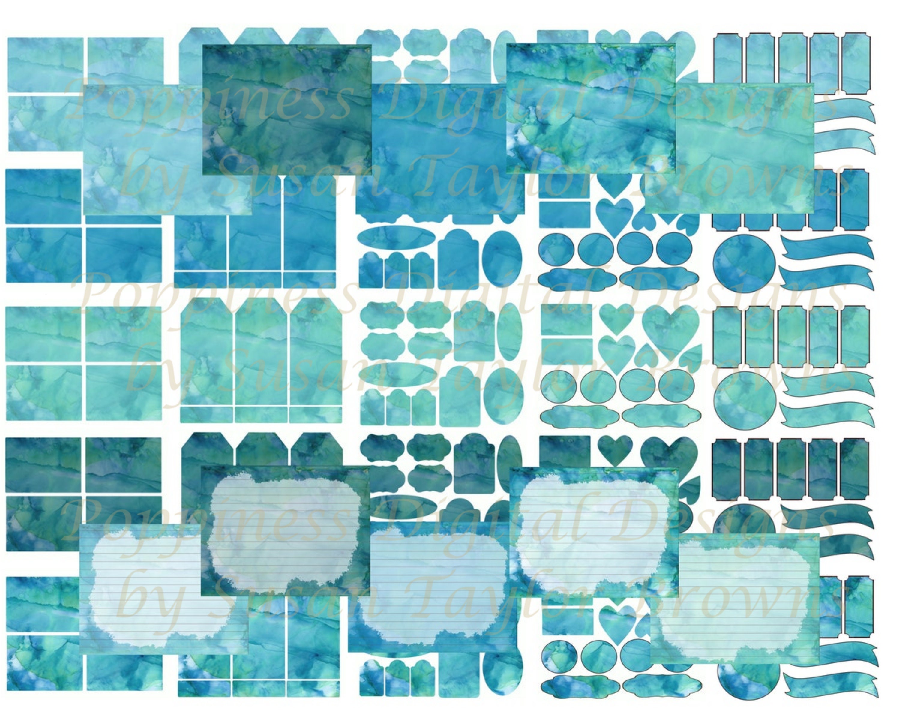 BLUE GLASS Printable Paper Pack Background Ephemera Bases Lined Paper ...