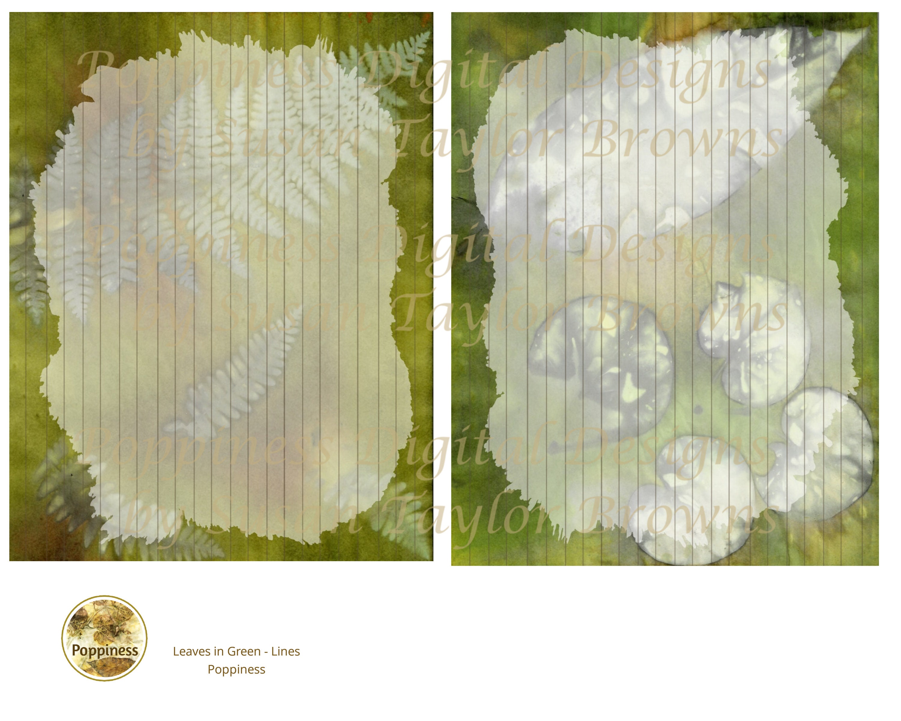 GREEN LEAVES LINED Paper Printable Paper Pack Junk Journal Paper ...