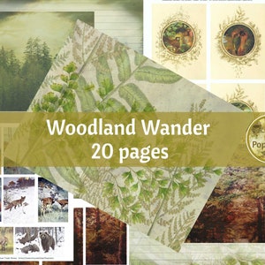 WOODLAND Wander DIGITAL PAPER Printable Digital Junk Journal Collage ...