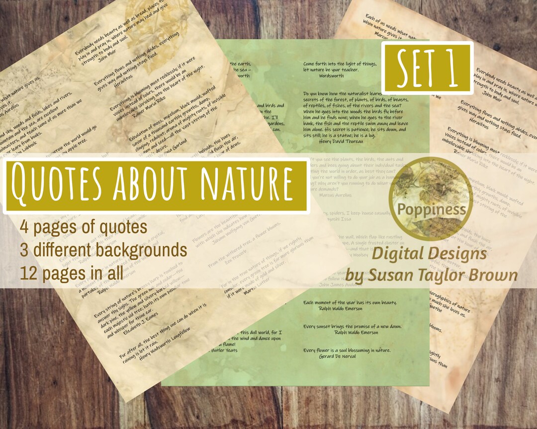 Printable Quotes About NATURE, Digital Collage Sheet Junk Journals SET ...