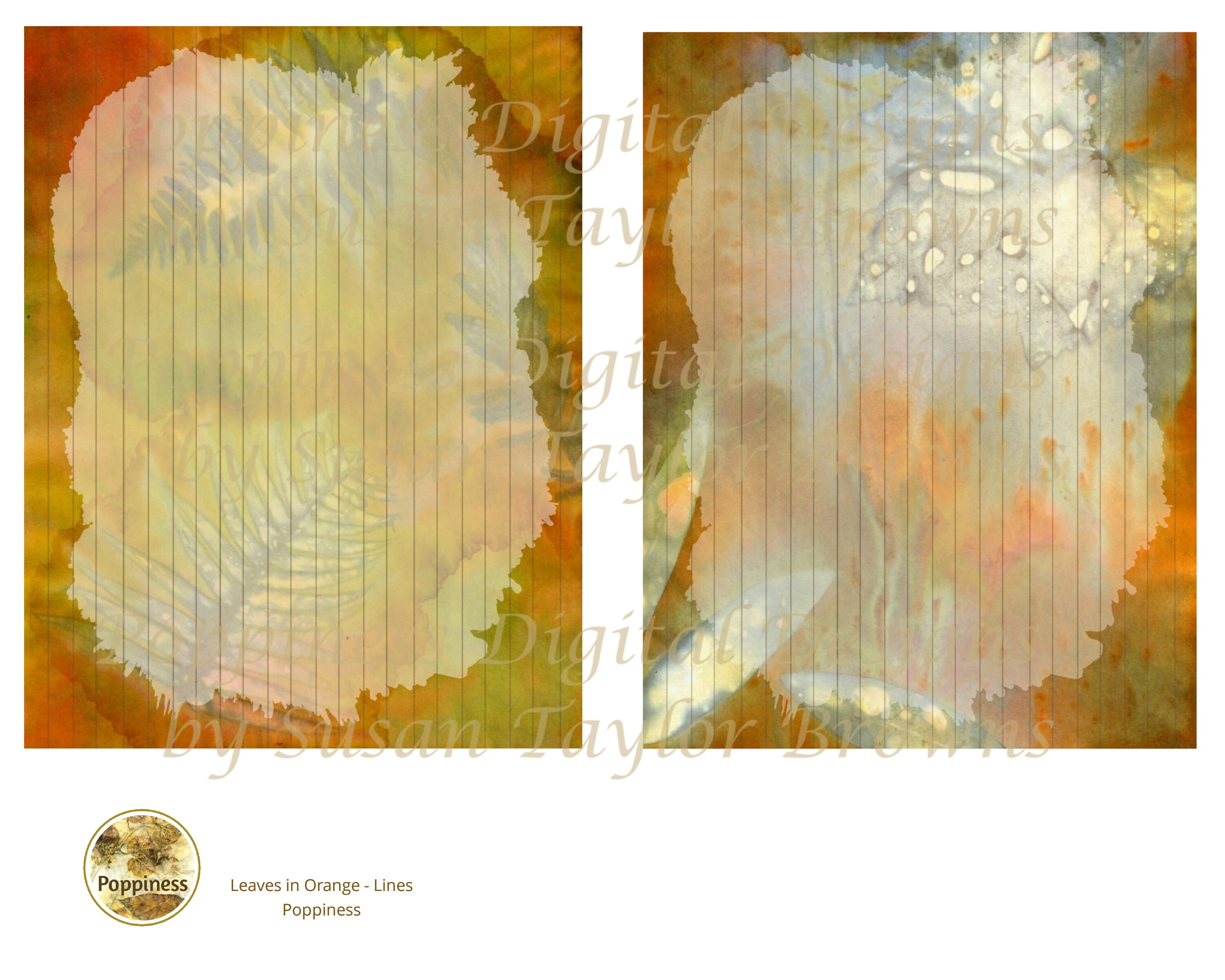 ORANGE LEAVES LINED Paper Printable Paper Pack Junk Journal Paper ...