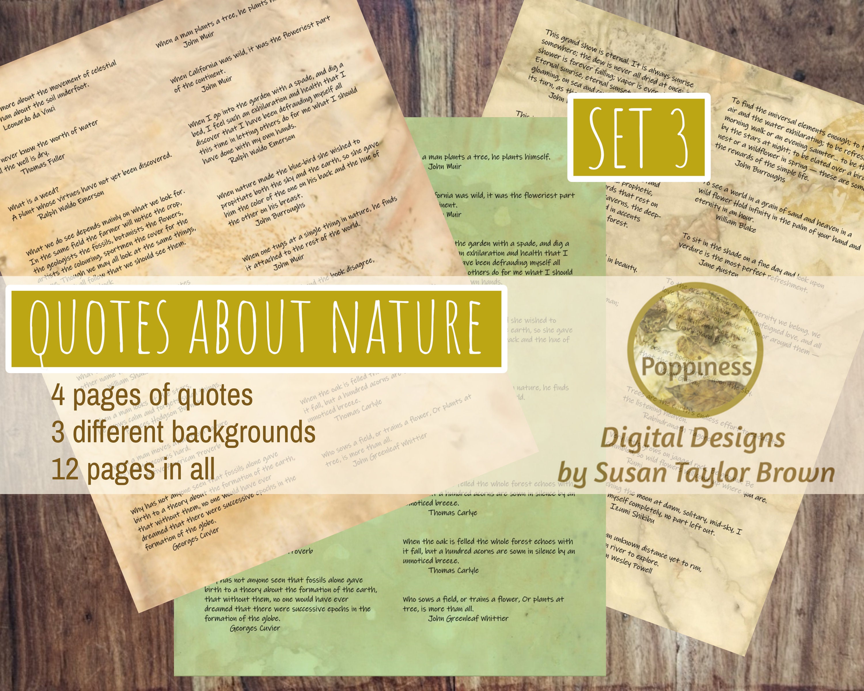 Printable Quotes About NATURE, Digital Collage Sheet Junk Journals SET ...