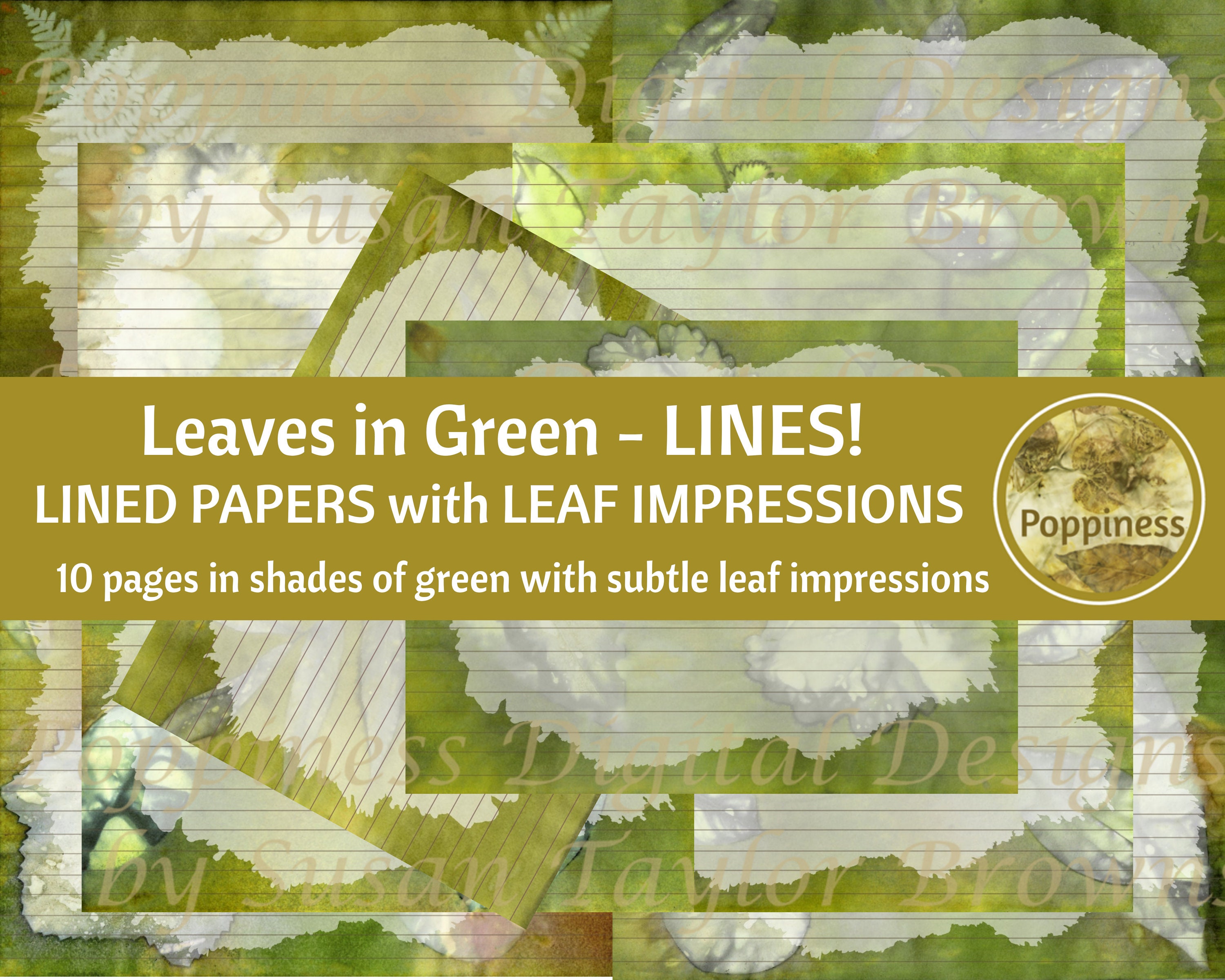 GREEN LEAVES LINED Paper Printable Paper Pack Junk Journal Paper ...