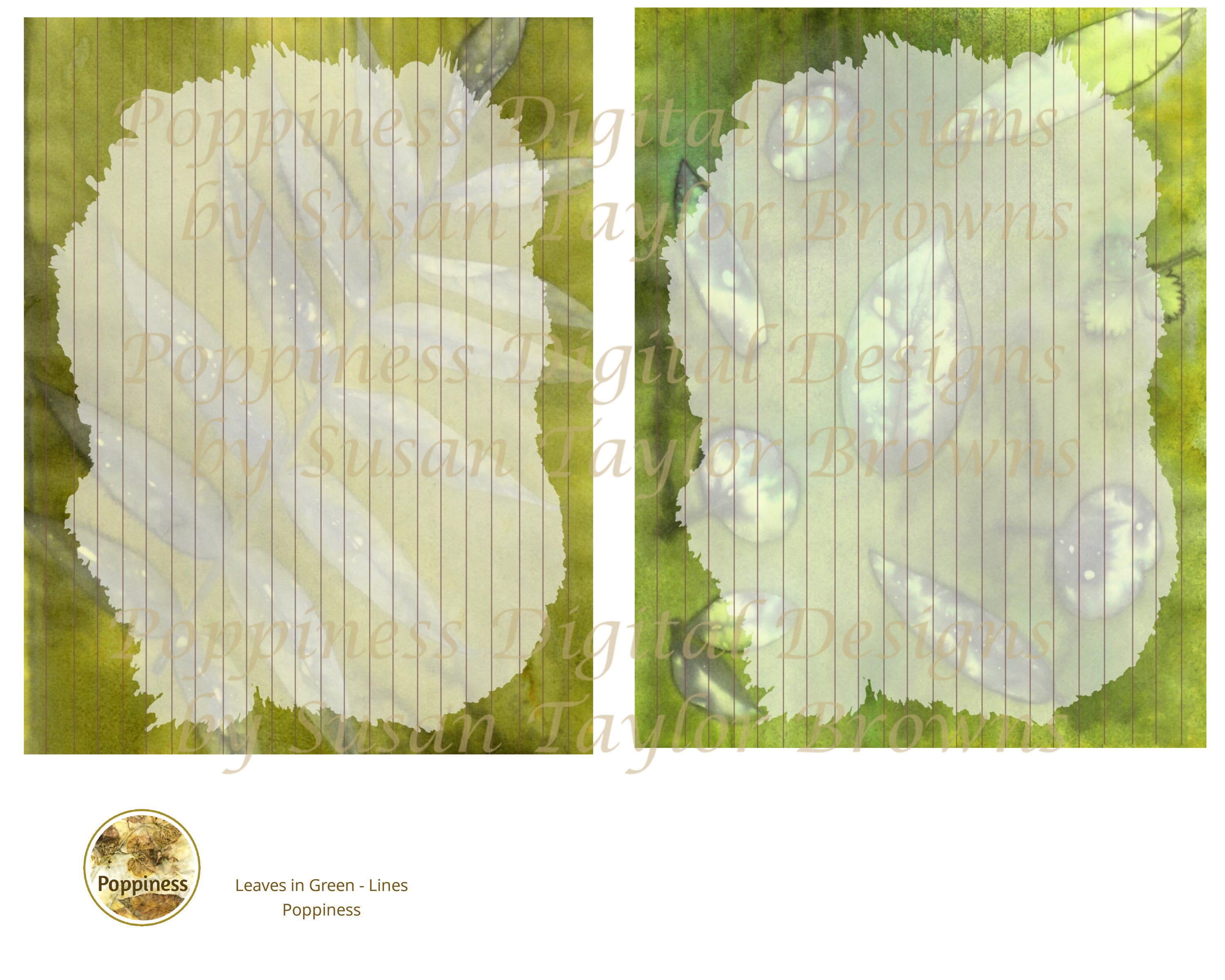 GREEN LEAVES LINED Paper Printable Paper Pack Junk Journal Paper ...