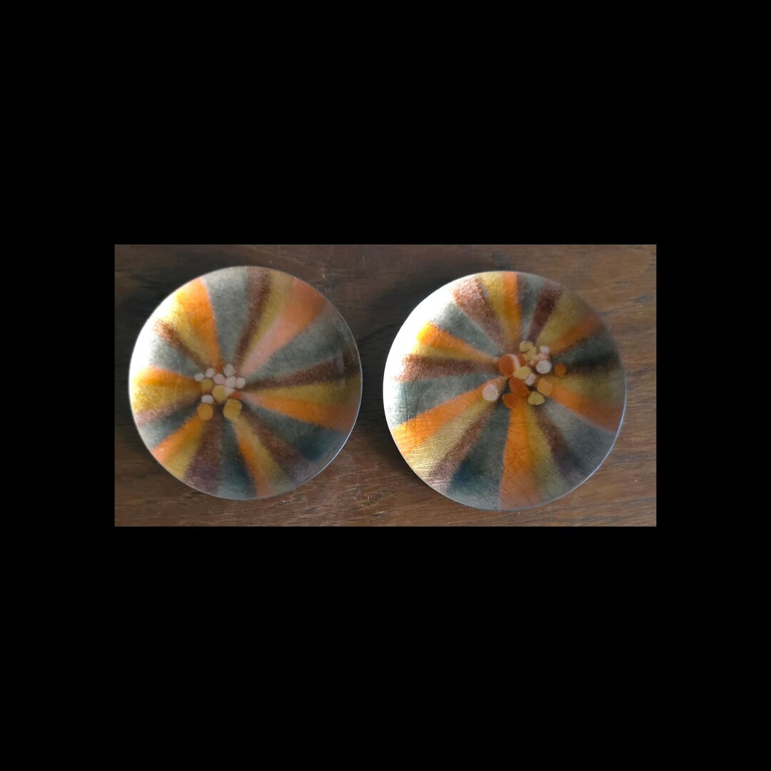 2 Piece MCM Bovano of Cheshire Enamel on Copper Starburst Small Dishes ...