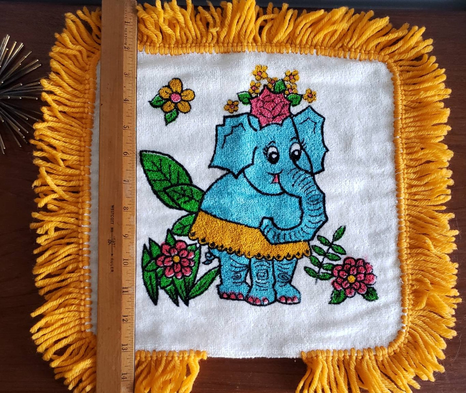 1970s Big Blue Elephant Terry Cloth and Fringe Pillow Cover. - Etsy