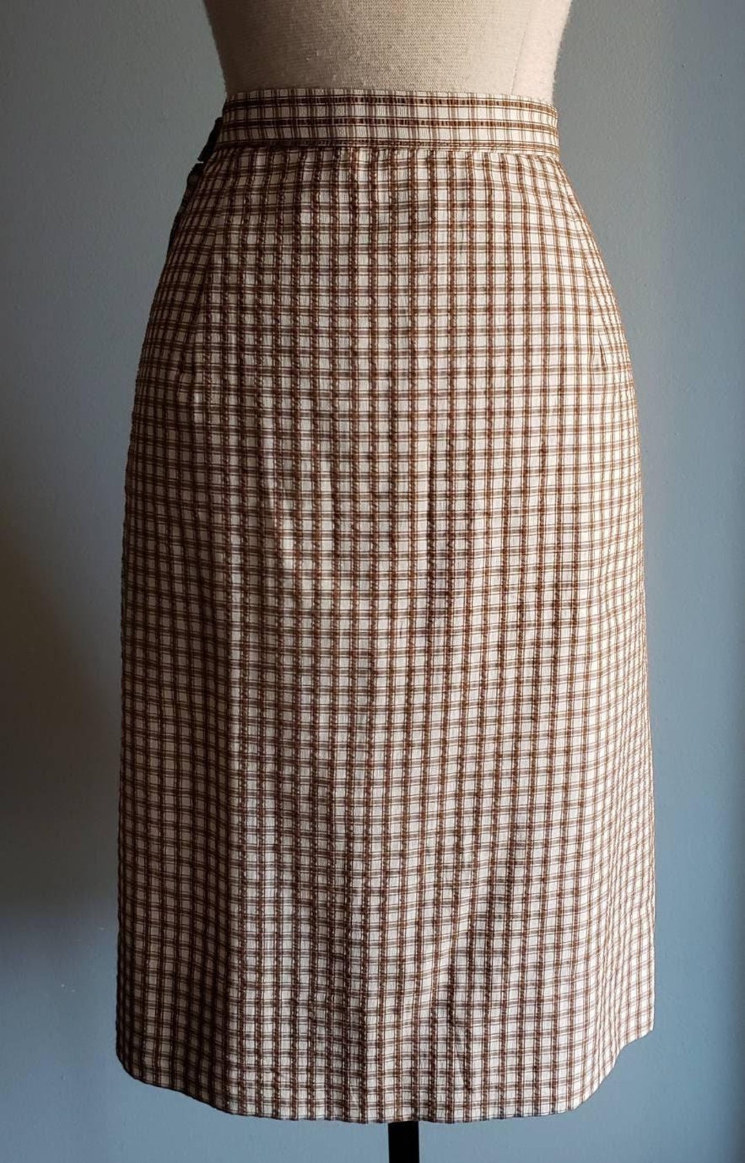 Vintage Brown and White Window Pane Plaid Seersucker Skirt. - Etsy
