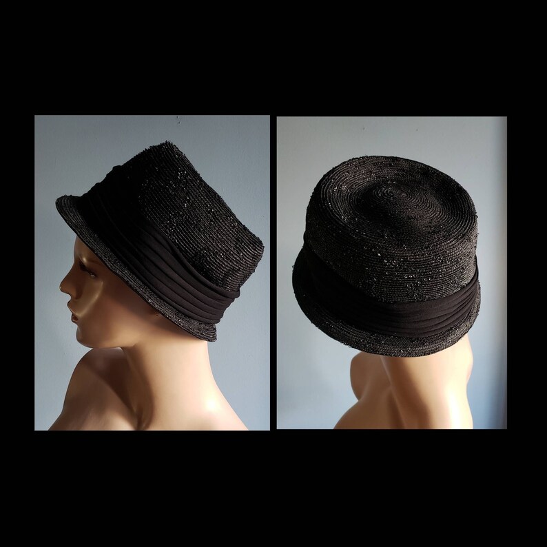 1960s Black With Sparkle Pork Pie Style Hat by I Magnin. - Etsy