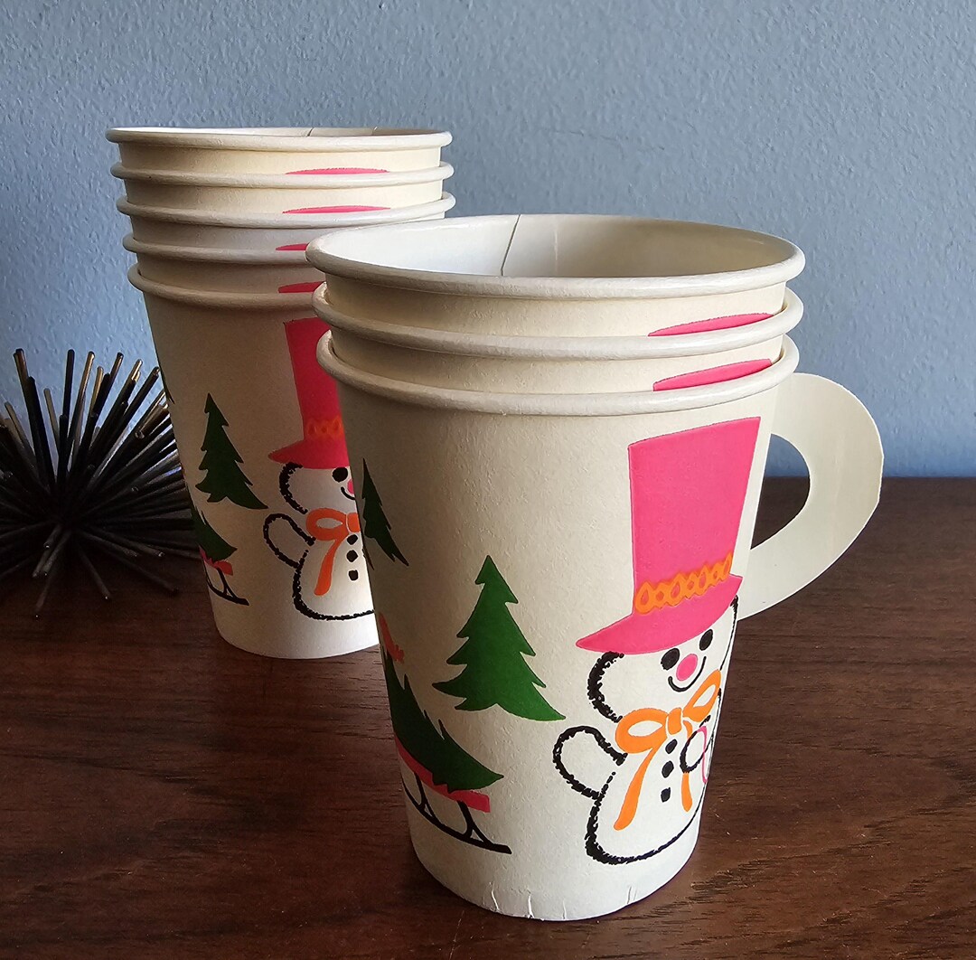 Vintage New Old Stock Hallmark Pink Snowman 8 Pc Party Cups. - Etsy