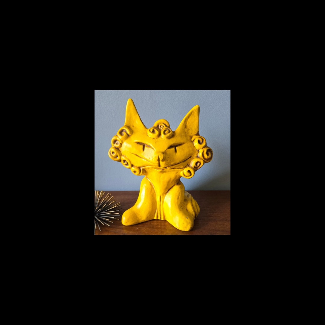 Funky Groovy Yellow Kitty Cat Sculpture. - Etsy