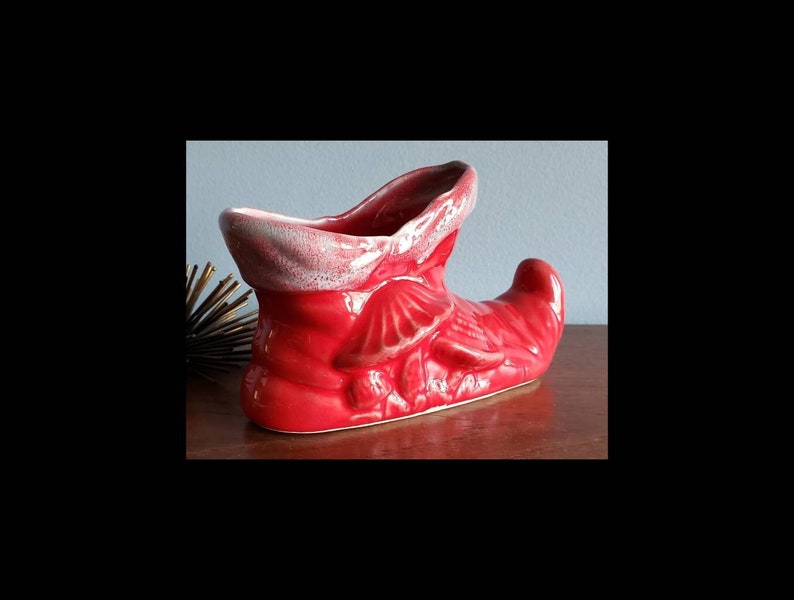 Vintage Red Pixie Boot Planter With Mushrooms. - Etsy