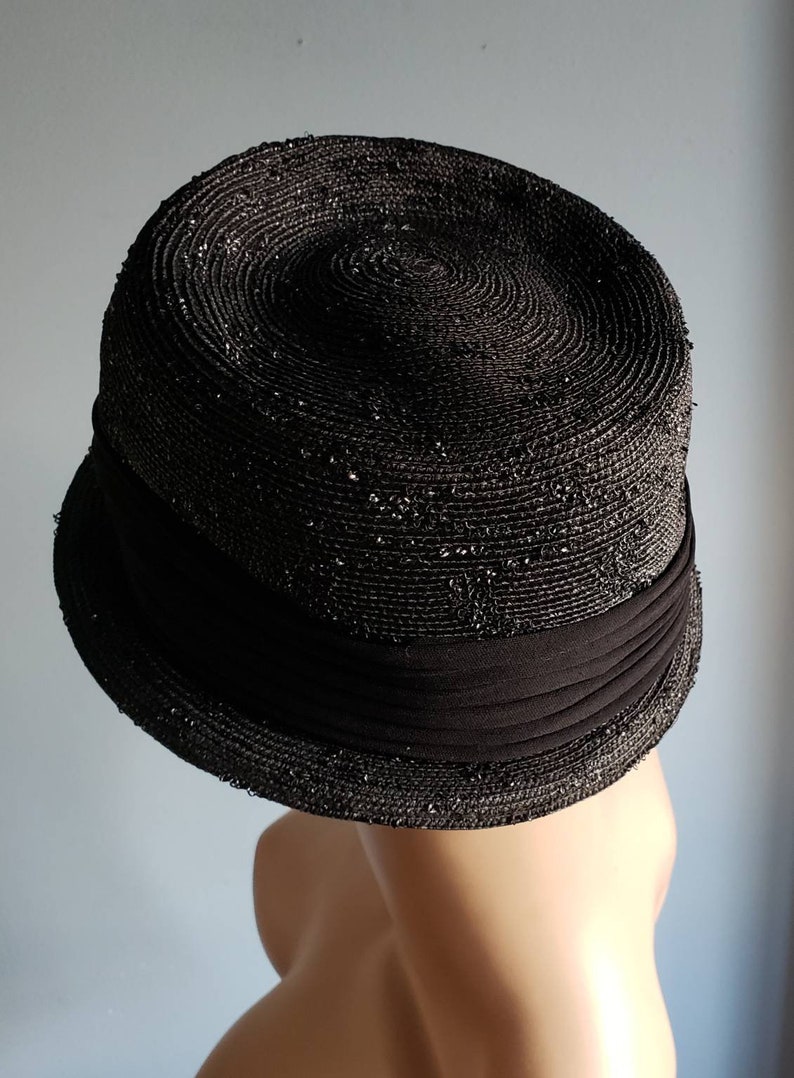 1960s Black With Sparkle Pork Pie Style Hat by I Magnin. - Etsy