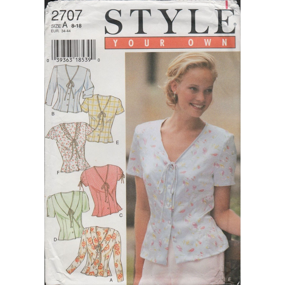 Style Sewing Pattern 2707 Cottagecore Boho Blouse Top Tie Neck Size 8 ...