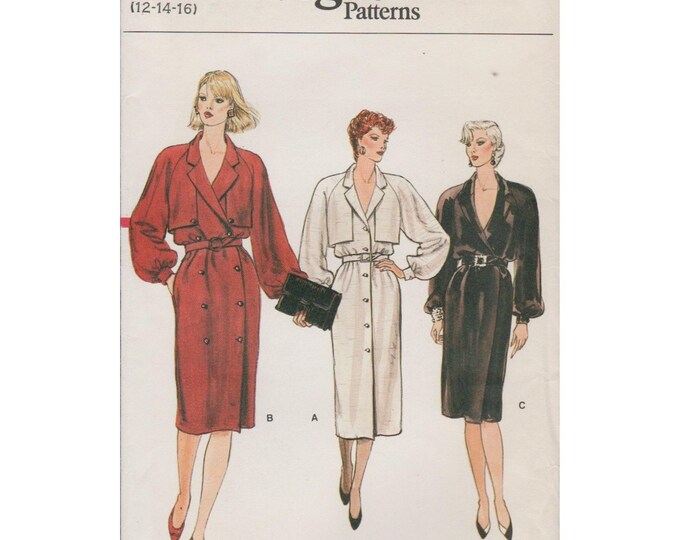 Vogue 8832 Coat Dress Trench Dress Pattern 1980s Misses Size 12 14 16 ...