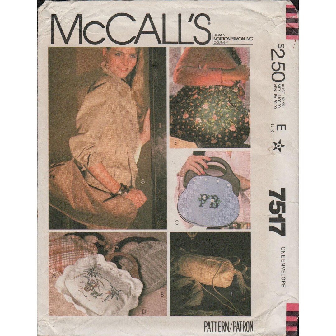 Mccall's 7517 Wood Handled Bermuda Bag Pattern Embroidery Transfer ...