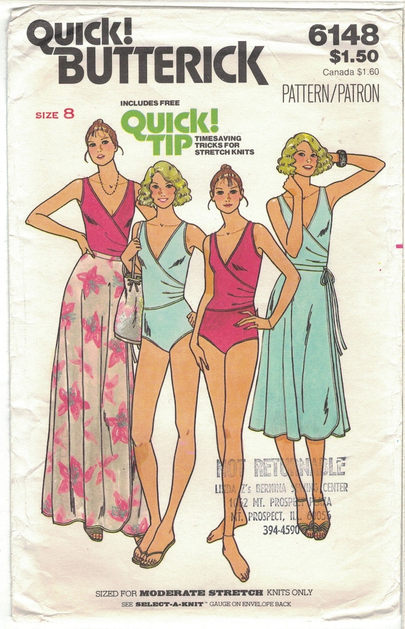 Butterick 6148 Mock Wrap Swimsuit & Wrap Skirt Pattern Misses Size 8 ...