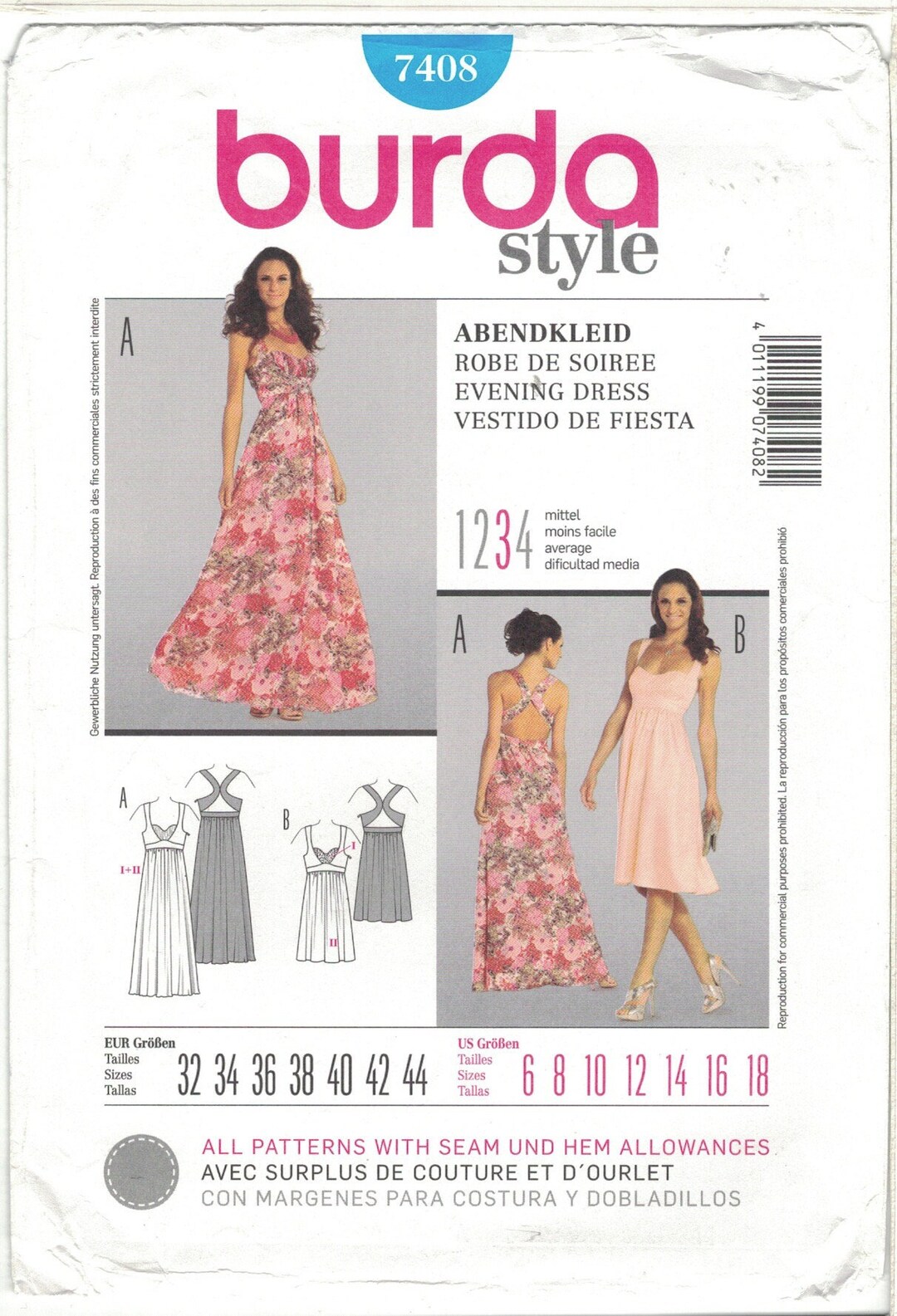 Burda Style 7408 Summer Cocktail, Evening, Bridesmaid Dress Pattern ...