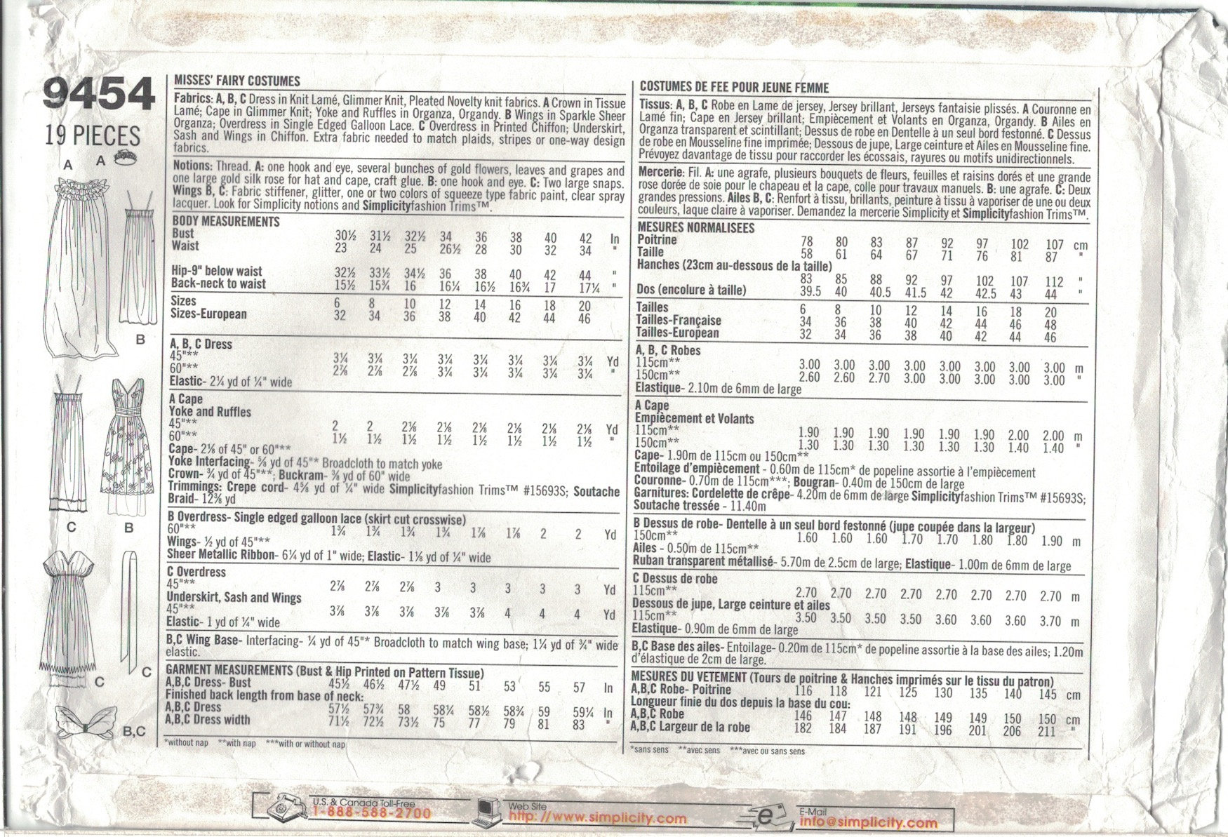 Simplicity 9454 Fairy Costume Pattern Empire Waist Misses - Etsy