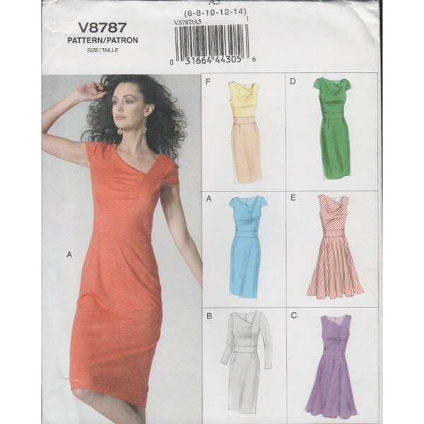 Vogue 8787 Easy Options Dress Pattern 6 Variations Ruching Draping Size ...