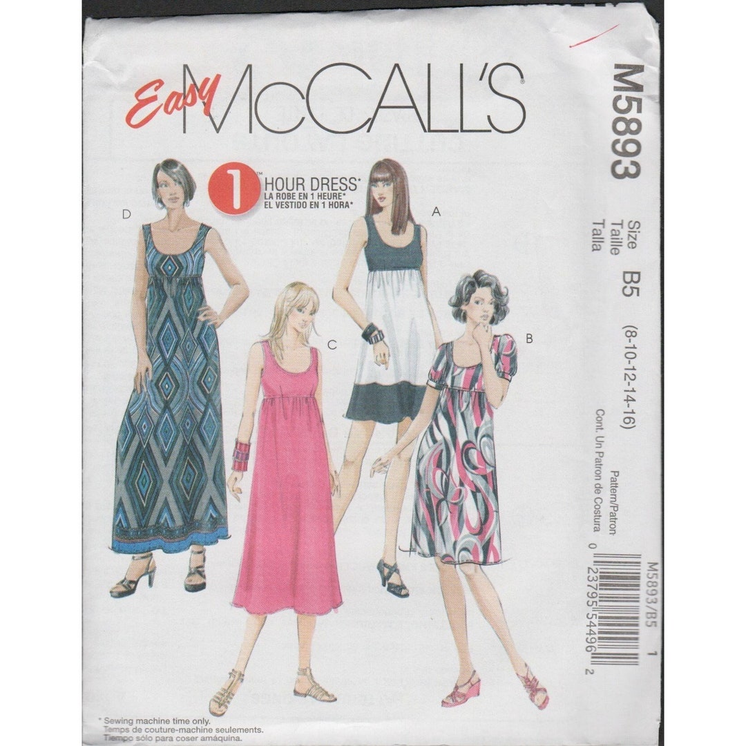 Mccall's 5893 Easy 1 Hour Dress Pattern for Knits Scoop Neck Misses ...