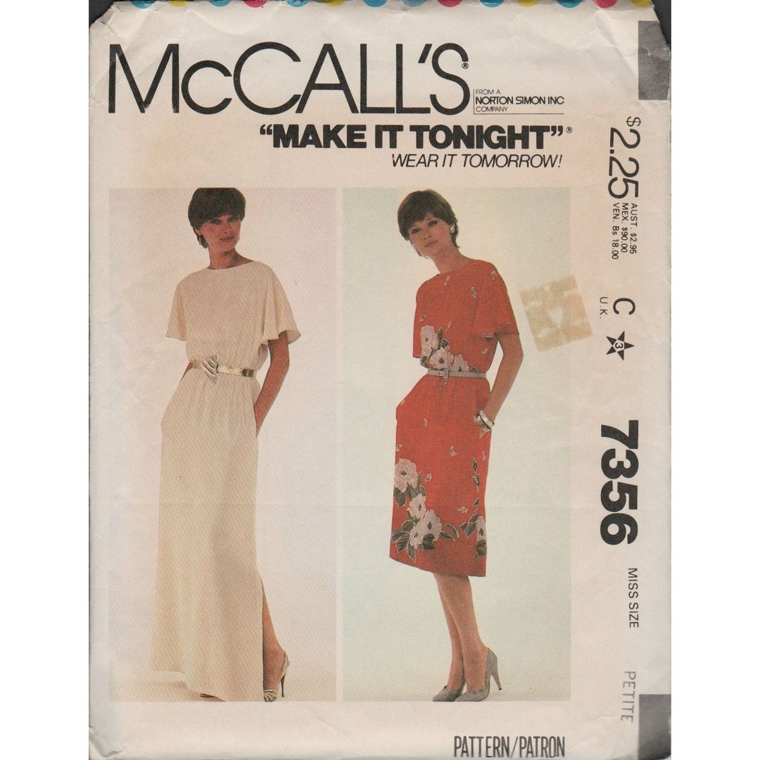Mccall's 7356 9505 Easy Slouchy Maxi Dress Flutter Sleeves Pattern ...