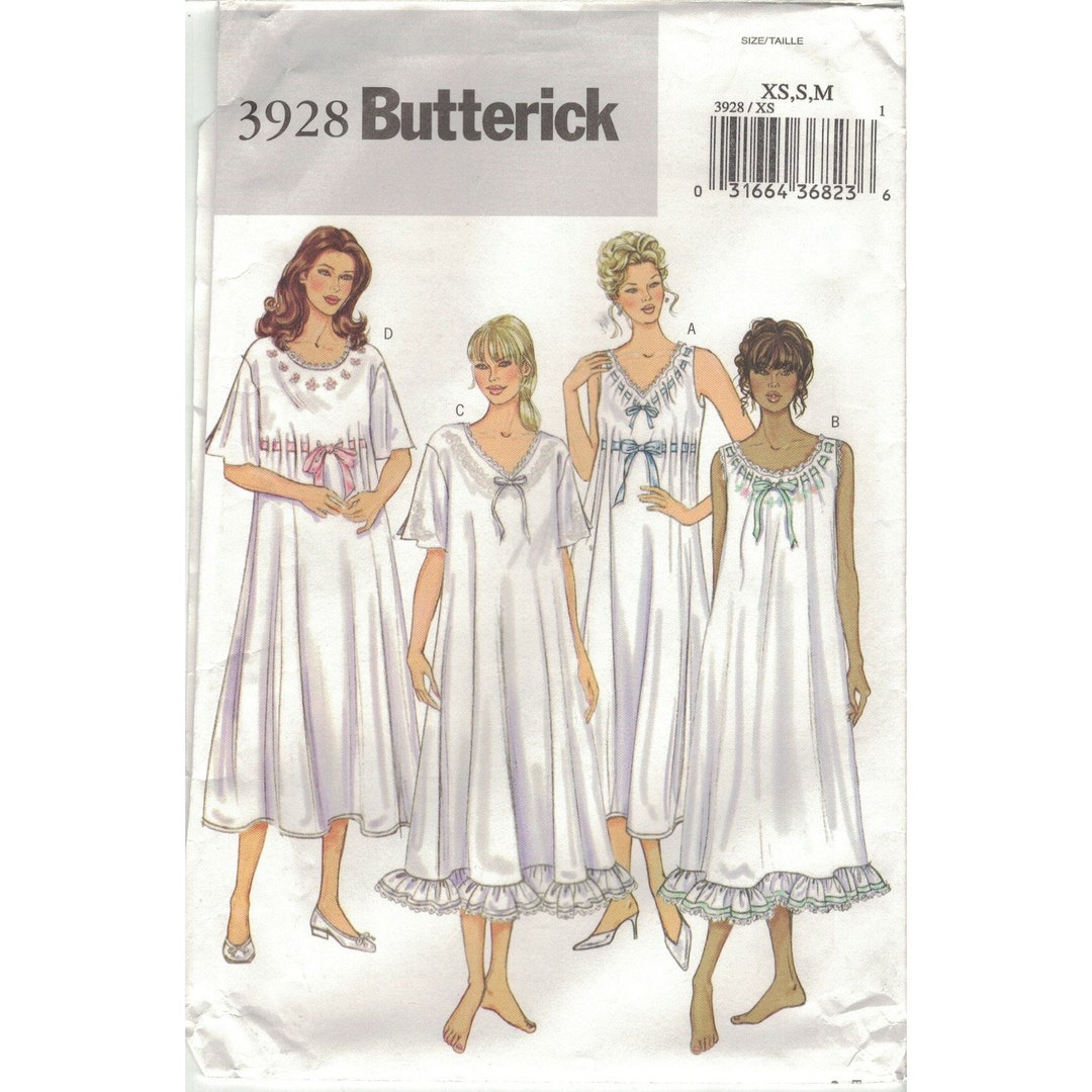 Butterick 3928 Ribbon Trimmed Nightgown Pattern Ruffled Hem Misses Size ...