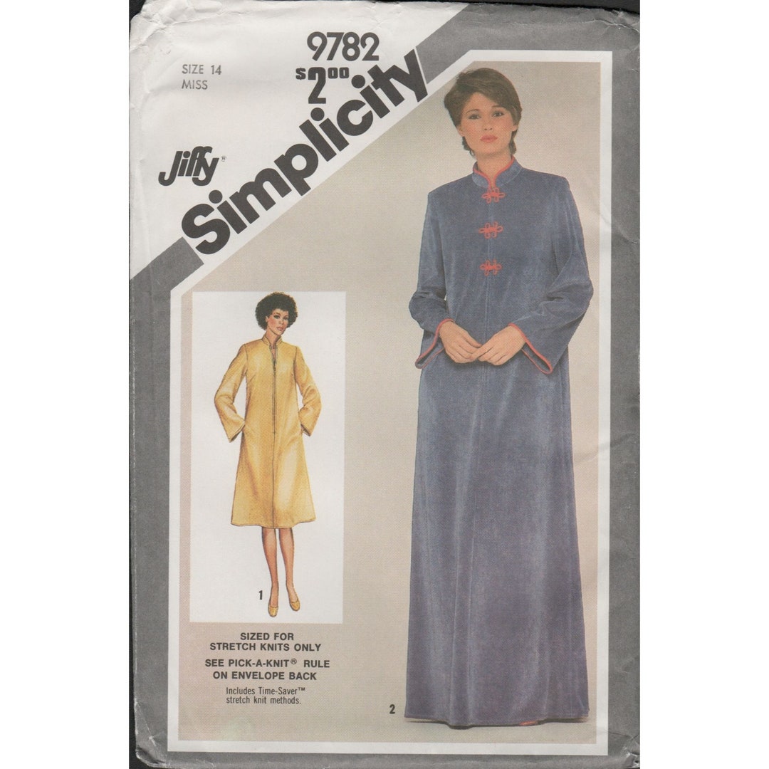 Simplicity 9782 Vintage Jiffy Zip Front Robe Caftan Pattern for Knits ...