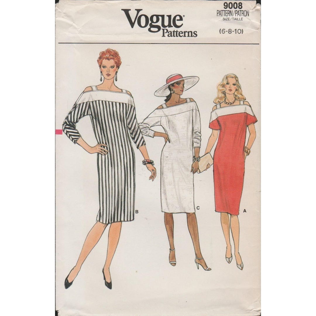 Vogue 9008 off the Shoulder Straight Dress Pattern Misses Sz 6 8 10 ...