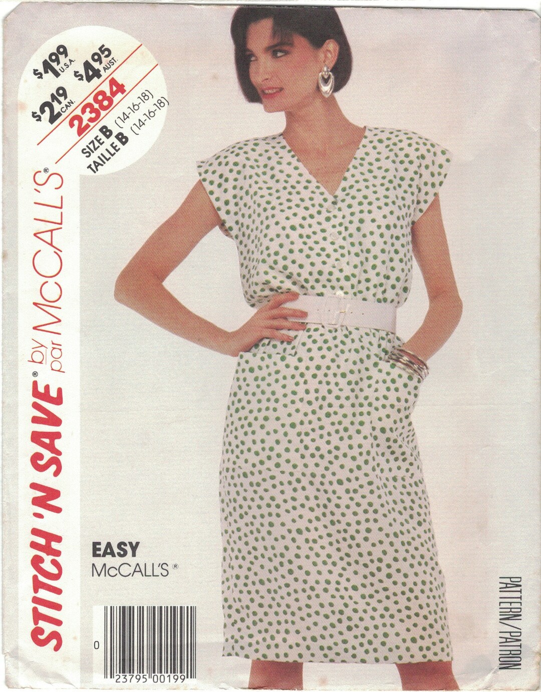 Mccall's Stitch 'n Save 2384 Easy Belted V Neck Dress Pattern Misses ...