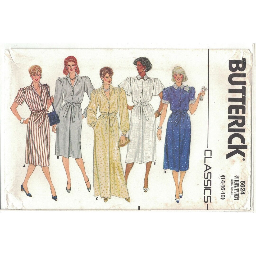 Butterick 6624 Tie Waist Shirt Dress Tie Waist Pattern 1980s Misses ...