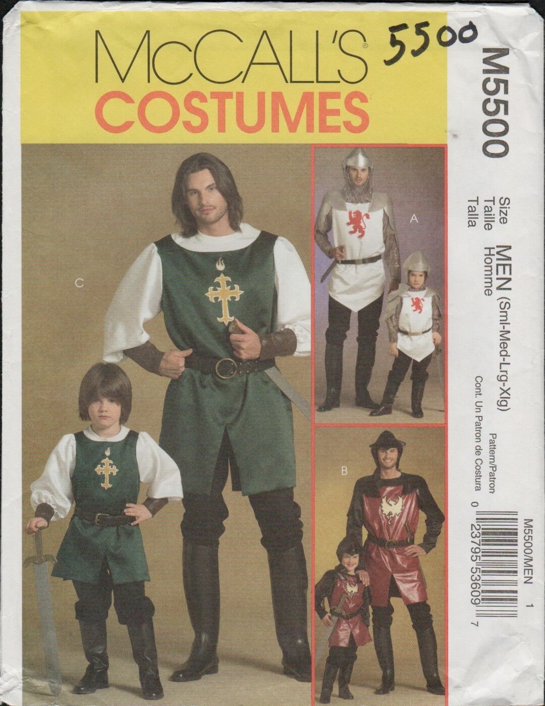 Mccall's 5500 Mens Medieval Knight, Prince, Samurai Tunic Costume ...