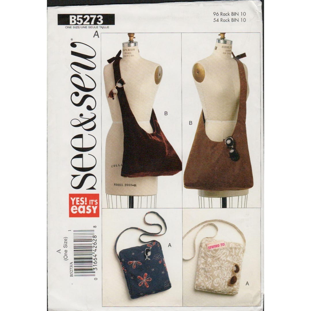 Butterick See and Sew 5273 Crossbody Bags Hobo 2 Sizes Easy Pattern ...
