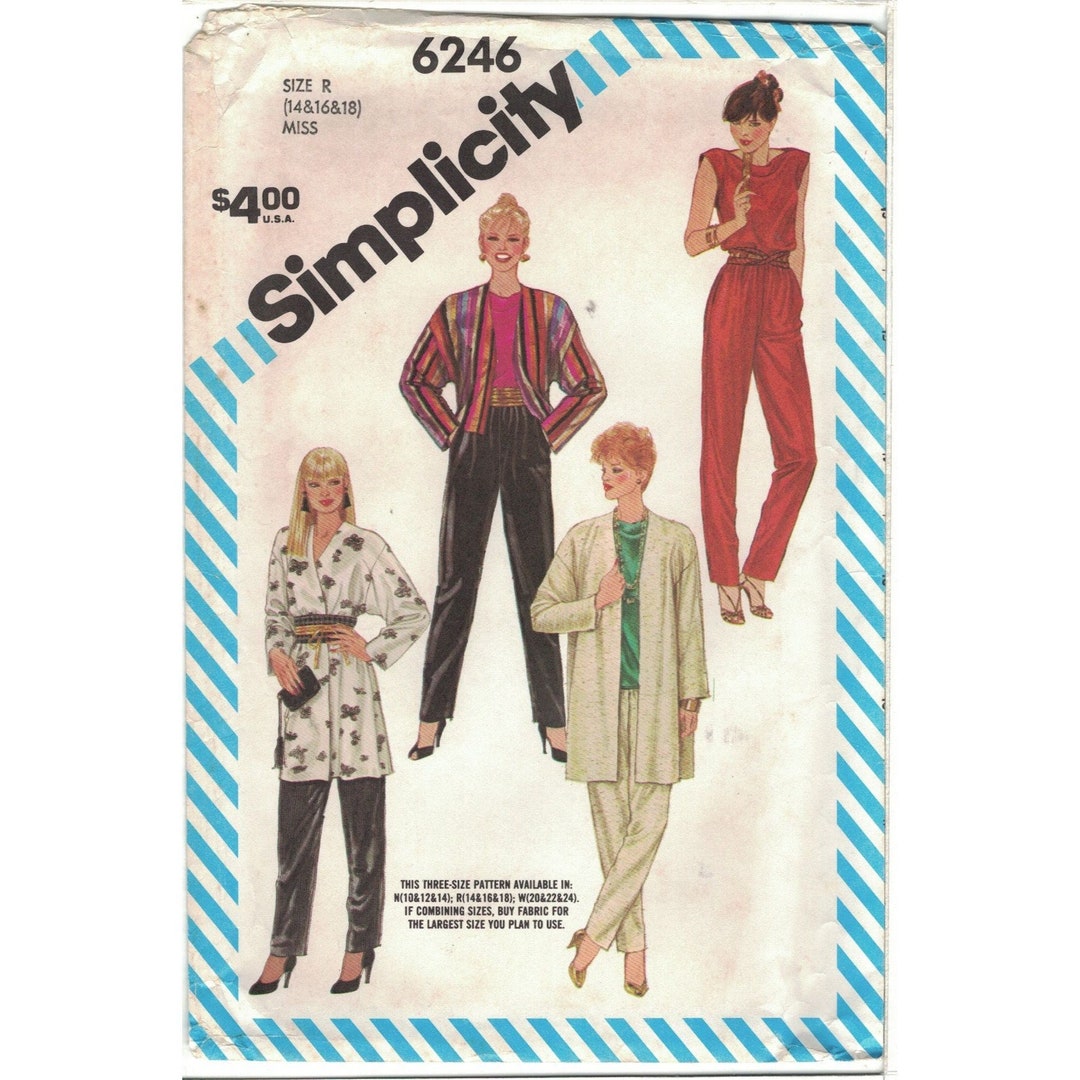 Simplicity 6246 Kimono Jacket, Pull on Pants Pattern 1980s Misses' Size ...