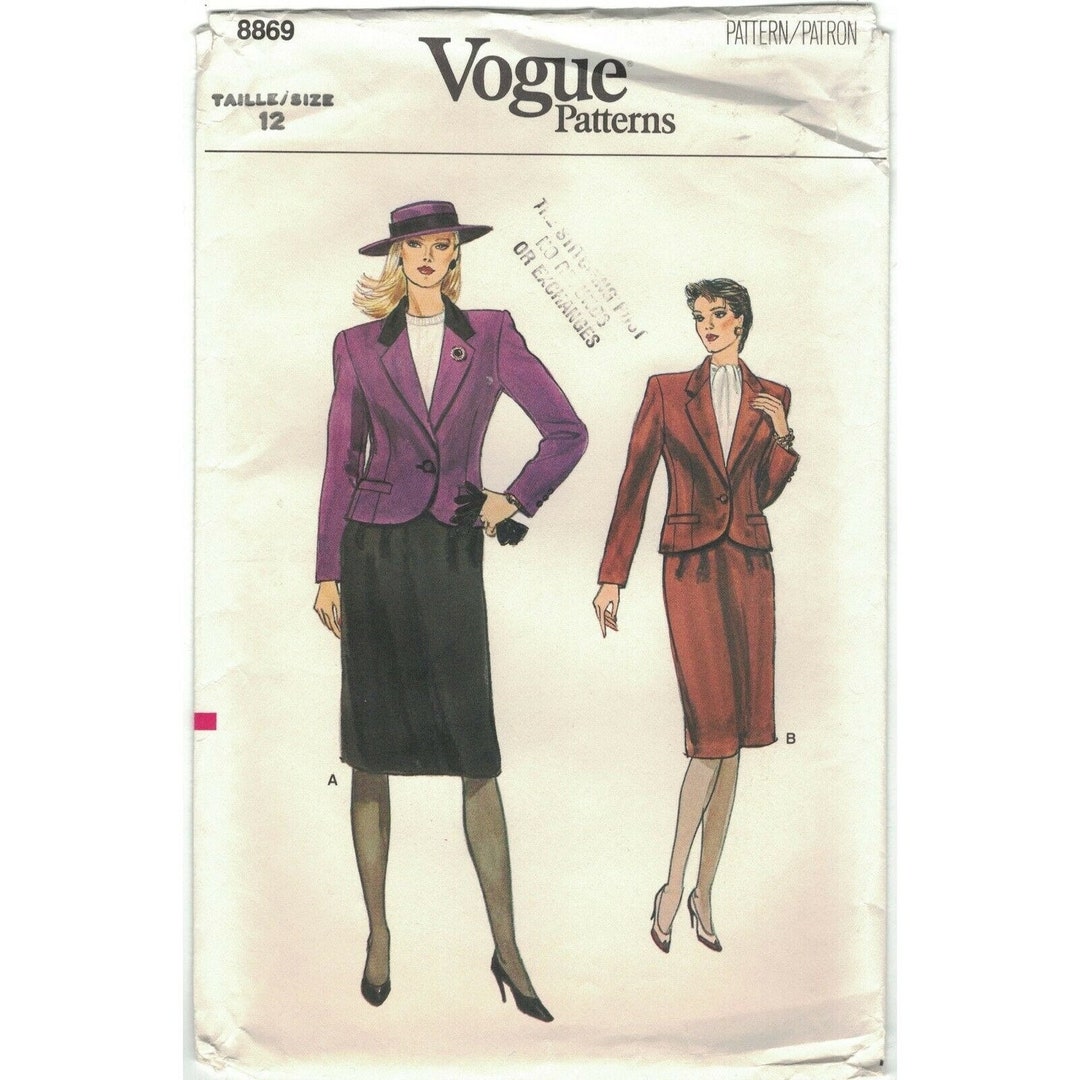 Vogue 8869 Pattern Tailored One Button Jacket & Knee Length - Etsy