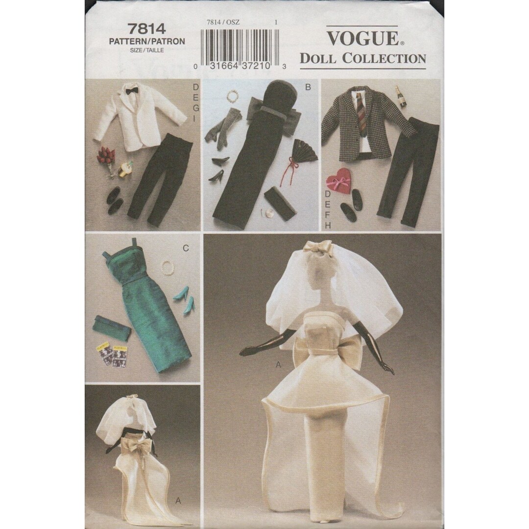 Vogue 7814 Wedding Gown, Tuxedo, Formal Wardrobe 11.5 Inch Fashion Doll ...